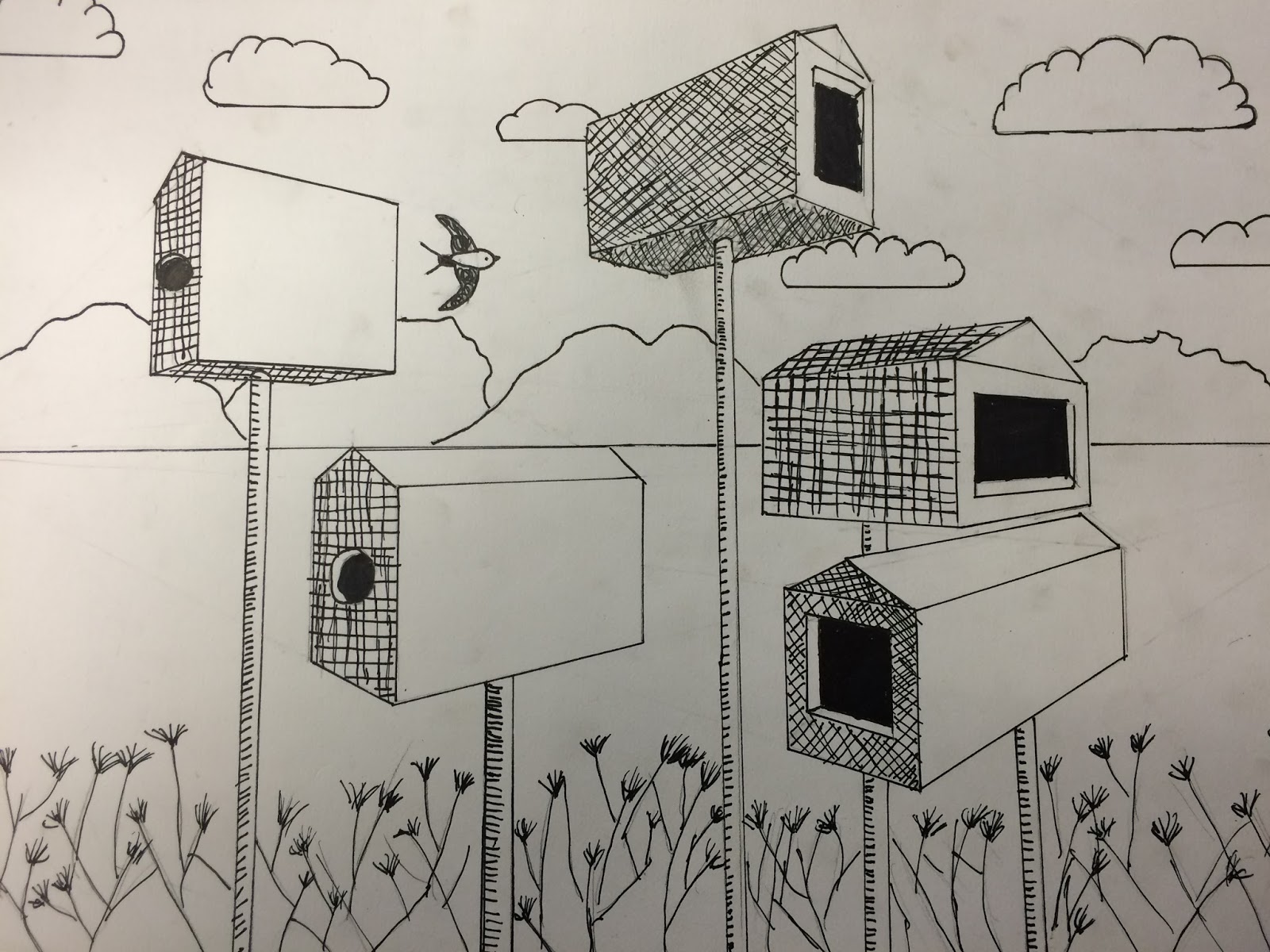 Mrs. Wille's Art Room: Bird houses in 2 point perspective