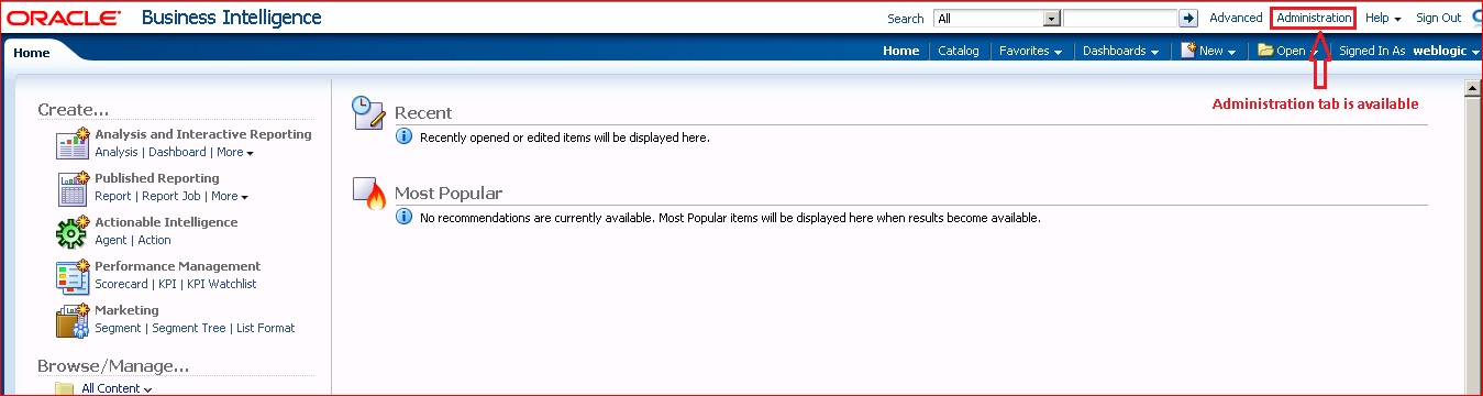 Above All Else Show The Data Obiee Administration Tab Missing For Weblogic User
