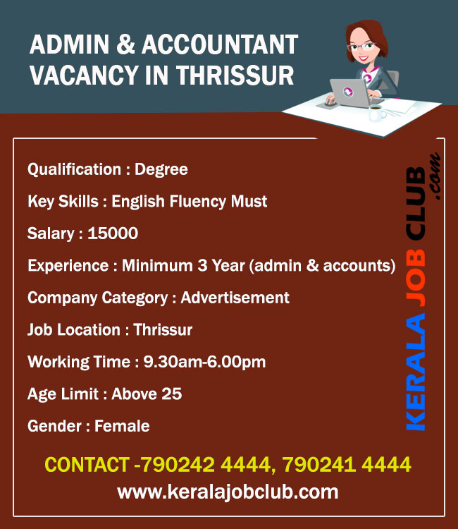 ACCOUNTANT & ADMIN VACANCY IN THRISSUR