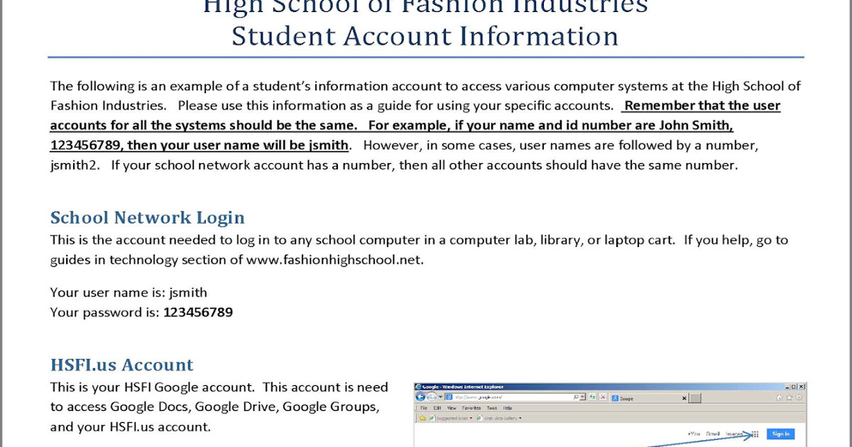 HSFI FASHIONABLE TIMES: STUDENT ACCOUNT INFORMATION