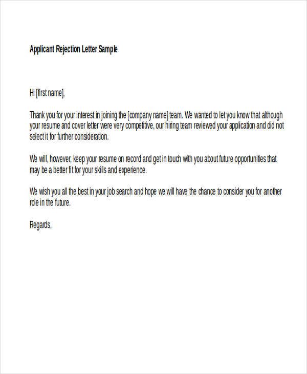 Rejection Letter Template ~ Resume Letter