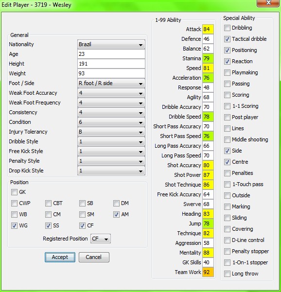 EDICIONES PES PS2/PSP: Wesley FACE PES PS2
