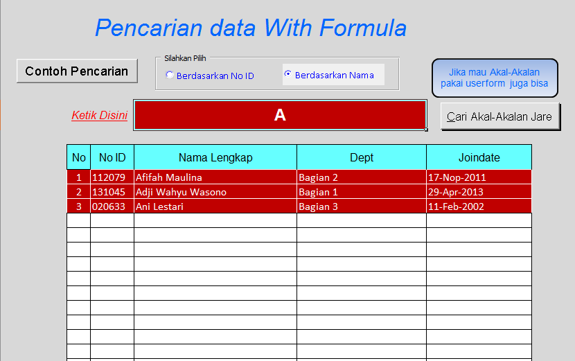 Pencarian data dengan array formula - Be Excel