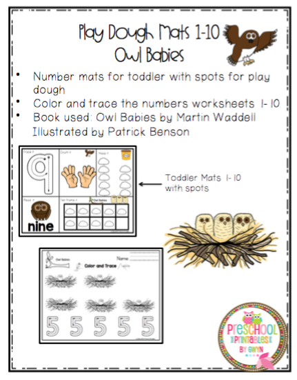 Owl Babies Play Dough Mats and Number Practice ~ Preschool Printables