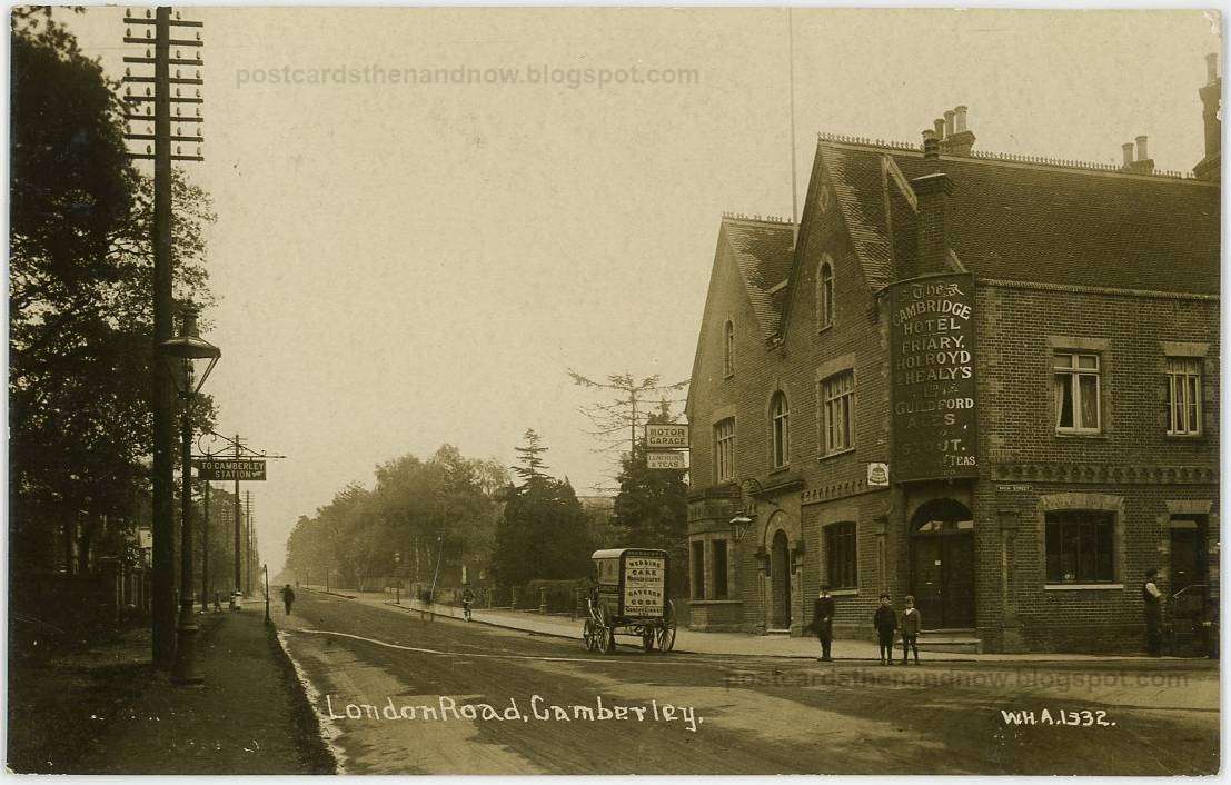 Postcards Then and Now: Camberley, Surrey, London Road c1912