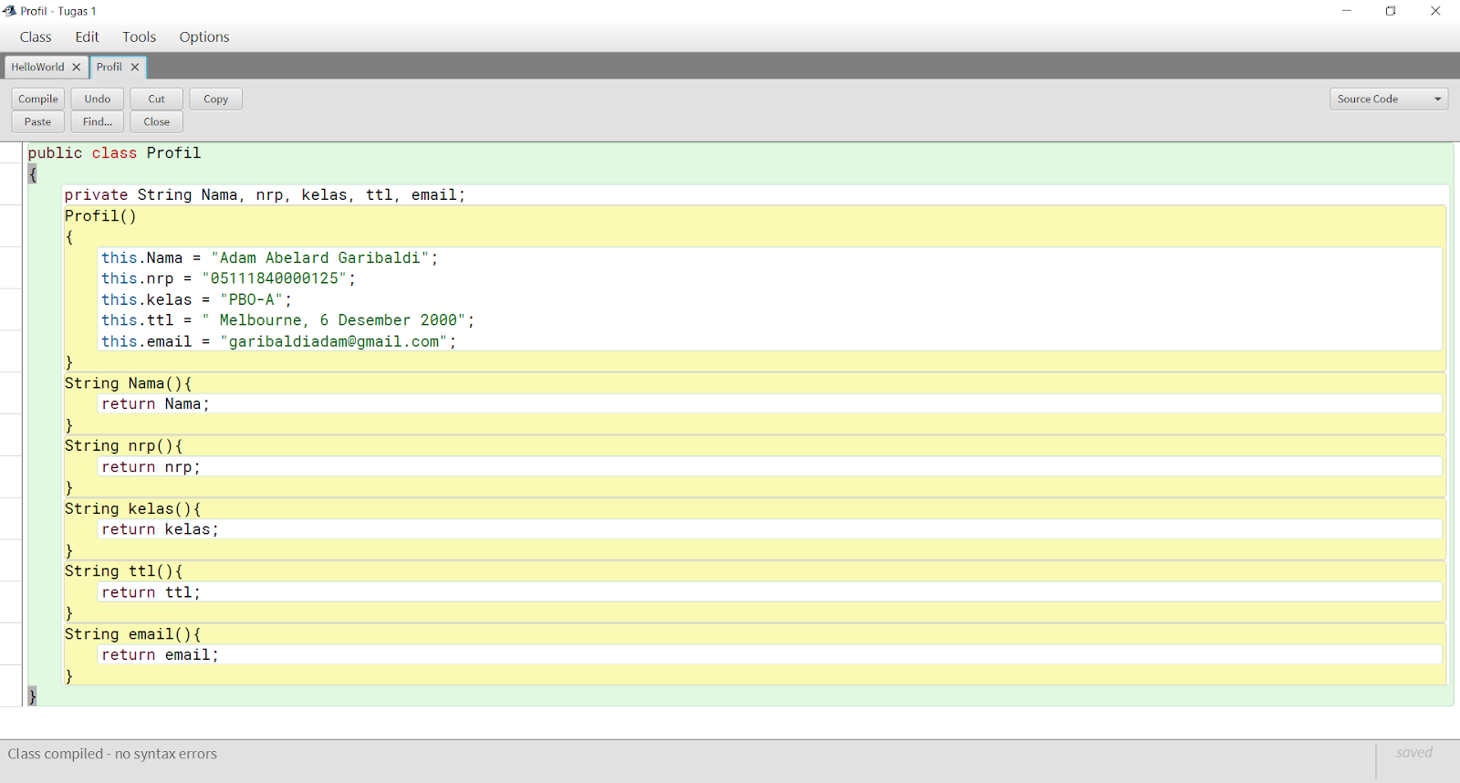Java 101 (Tutorial membuat Hello World dan Profil)