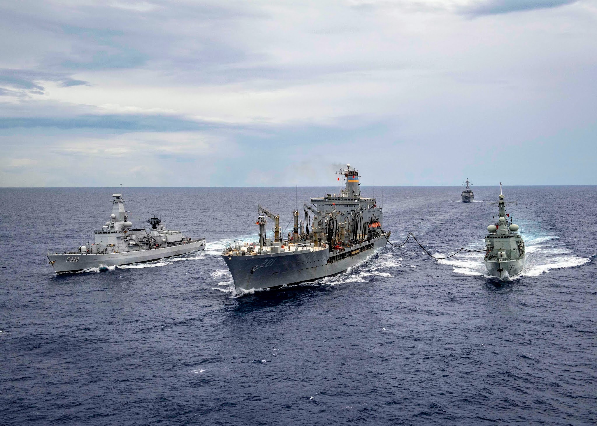 The Belgian navy Karel Doorman-class frigate Leopold I (F930) left and ...