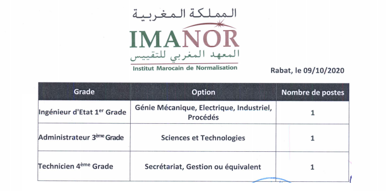 Concours IMANOR 2020 (3 Postes)