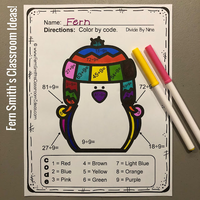 WINTER COLOR BY NUMBER FUNKY PENGUINS ADDITION, SUBTRACTION ...