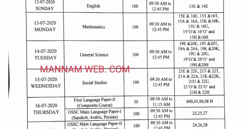 10th class Time table MANNAMweb 10th class Time table MANNAMweb