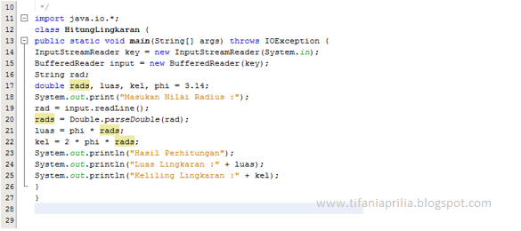 Tifani Aprilia : Program Menghitung Luas dan Keliling Lingkaran dengan Java