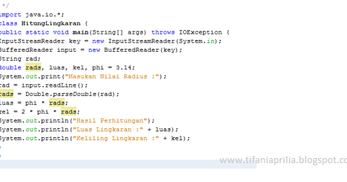 Tifani Aprilia : Program Menghitung Luas dan Keliling Lingkaran dengan Java