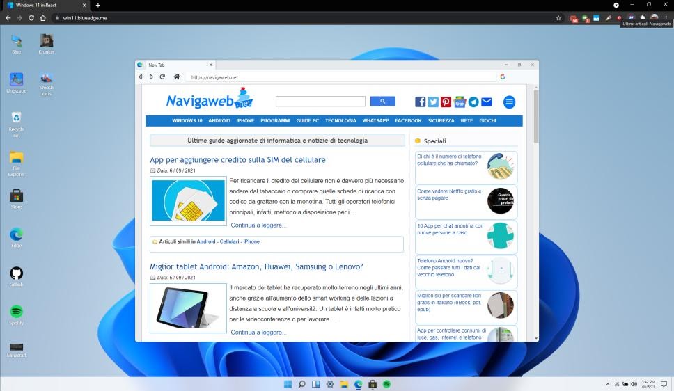 Windows 11 online su un sito simulatore di prova - Navigaweb.net
