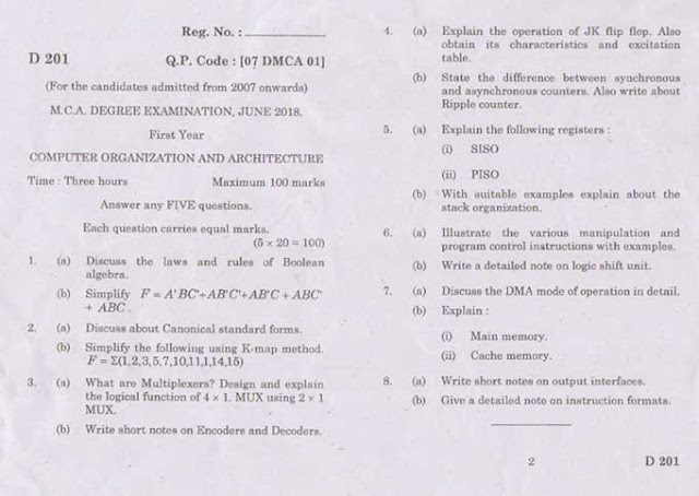 Bharathiar University M.C.A., COMPUTER ORGANIZATION AND ARCHITECTURE- JUNE 2018 Question Paper ...