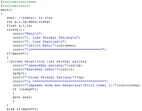 Program C++ Menghitung Luas Persegi Panjang dan Luas Lingkaran