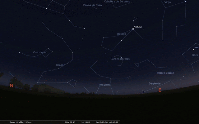 Dunas de Cydonia: Mapa celeste del cometa ISON desde México