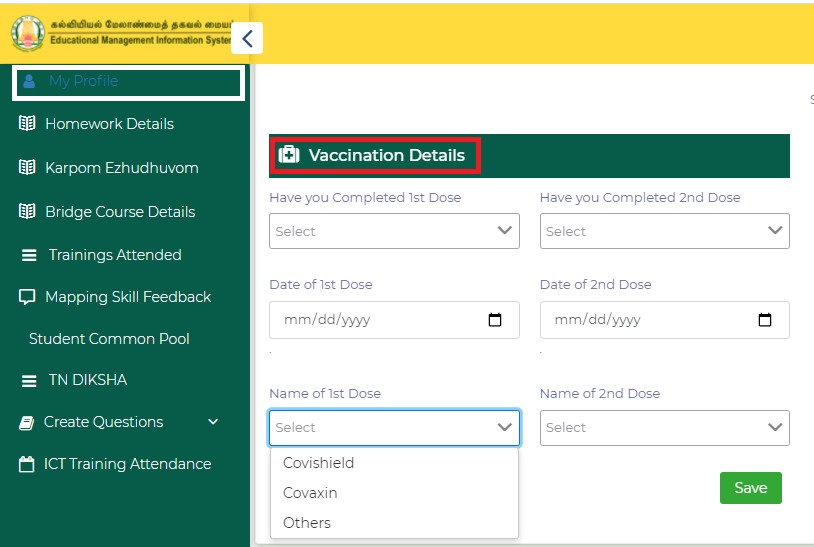 Vaccination Details Updated In EMIS Portal