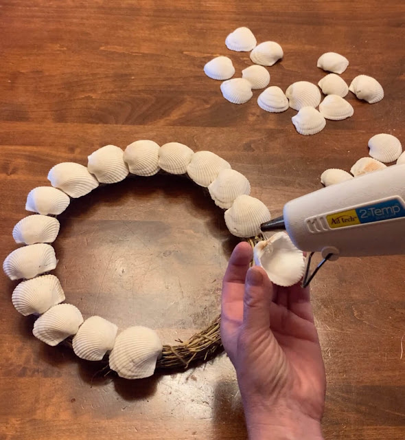 $5 DIY Shell Wreath With Easy Wired Ribbon Bow | The Roots of Home