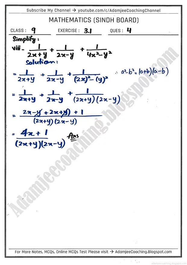 Adamjee Coaching: Algebraic Expression and Formulas - Exercise 3.1 ...
