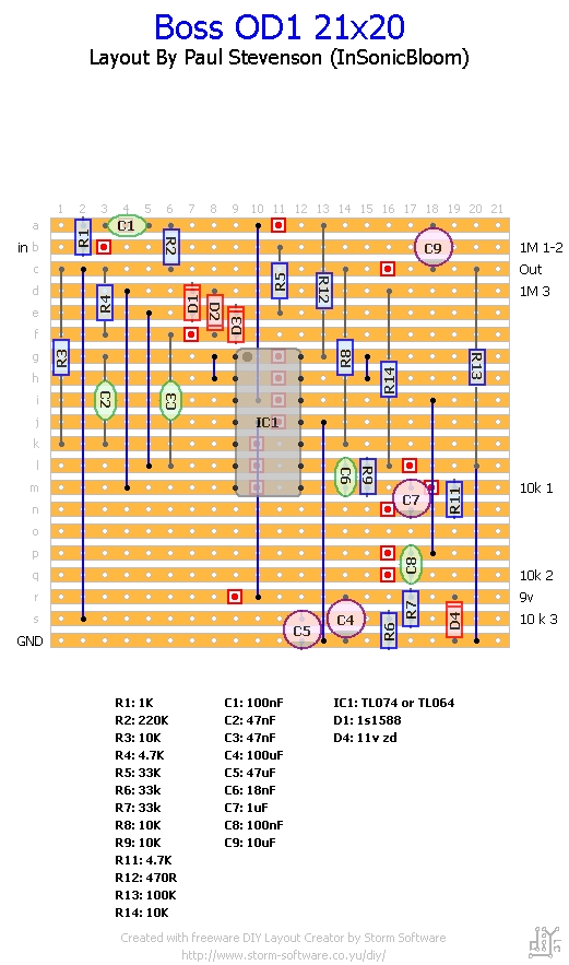 Paul In The Lab: Boss OD1 14 Pin Version Stripboard Veroboard
