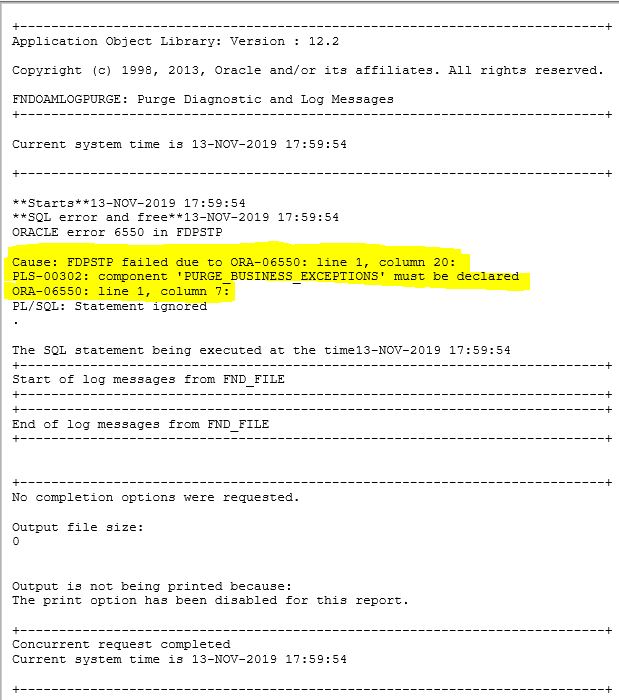 Davis Apps DBA: PLS-00302: component 'PURGE_BUSINESS_EXCEPTIONS' must ...