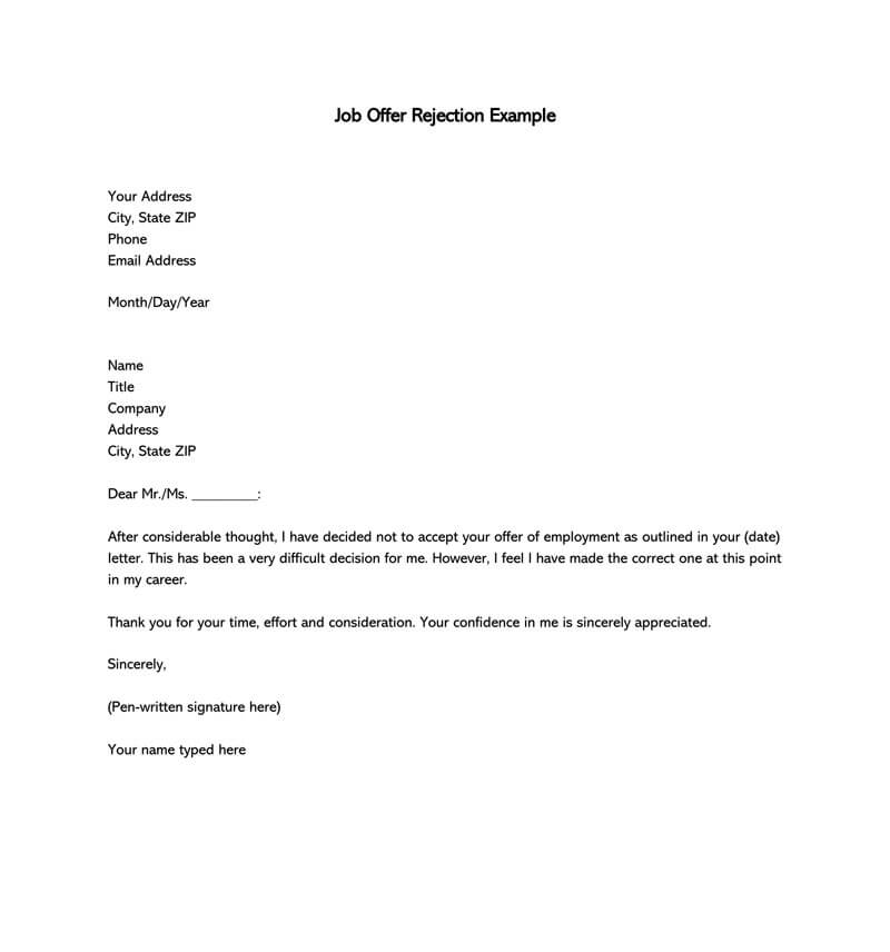Job Offer Decline Letter Template Resume Letter Job Offer Decline Letter Template Resume Letter