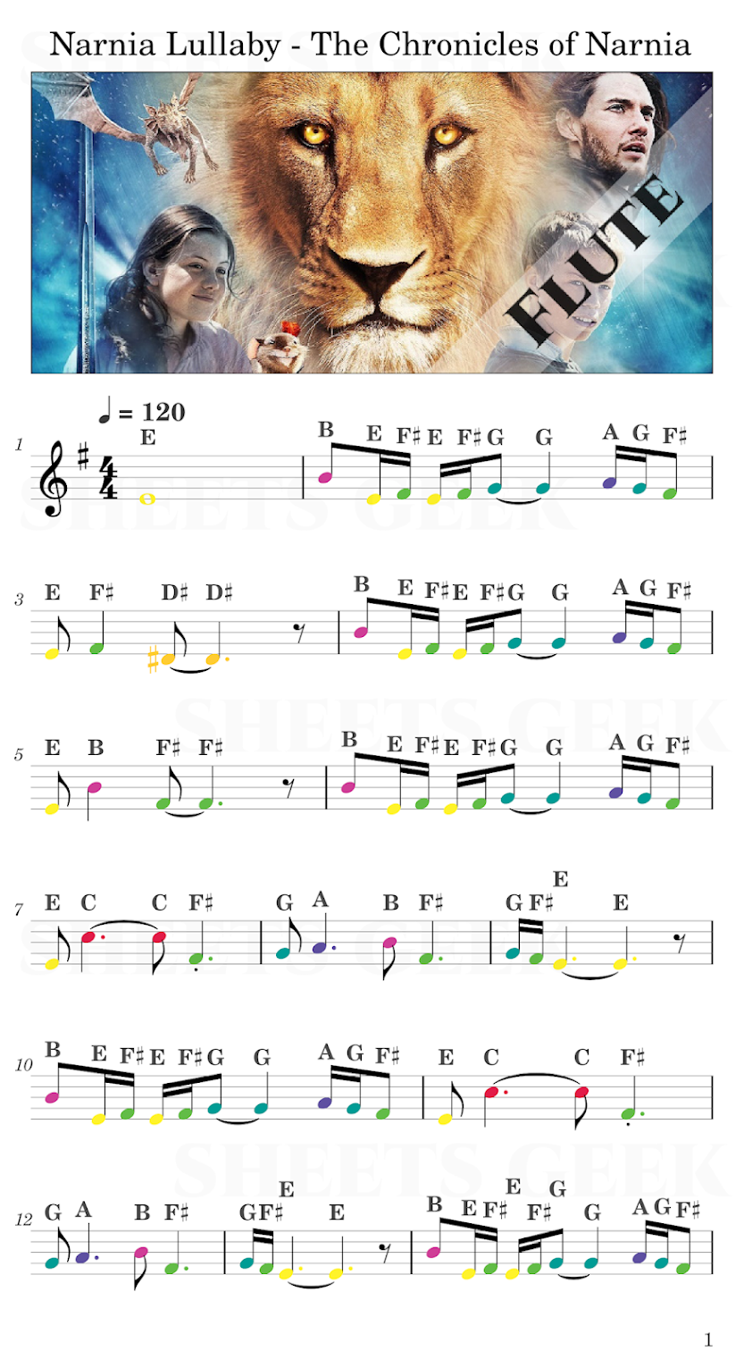 Narnia Lullaby - The Chronicles of Narnia Flute Piano Sheet Music