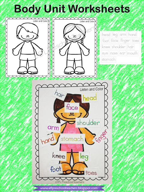 ESL/EFL Preschool Teachers: Body Unit Worksheets for English Language ...