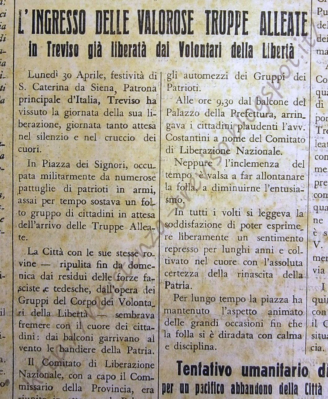 Treviso 1945, Liberazione: LIBERAZIONE DI TREVISO: 29 APRILE 1945 ...