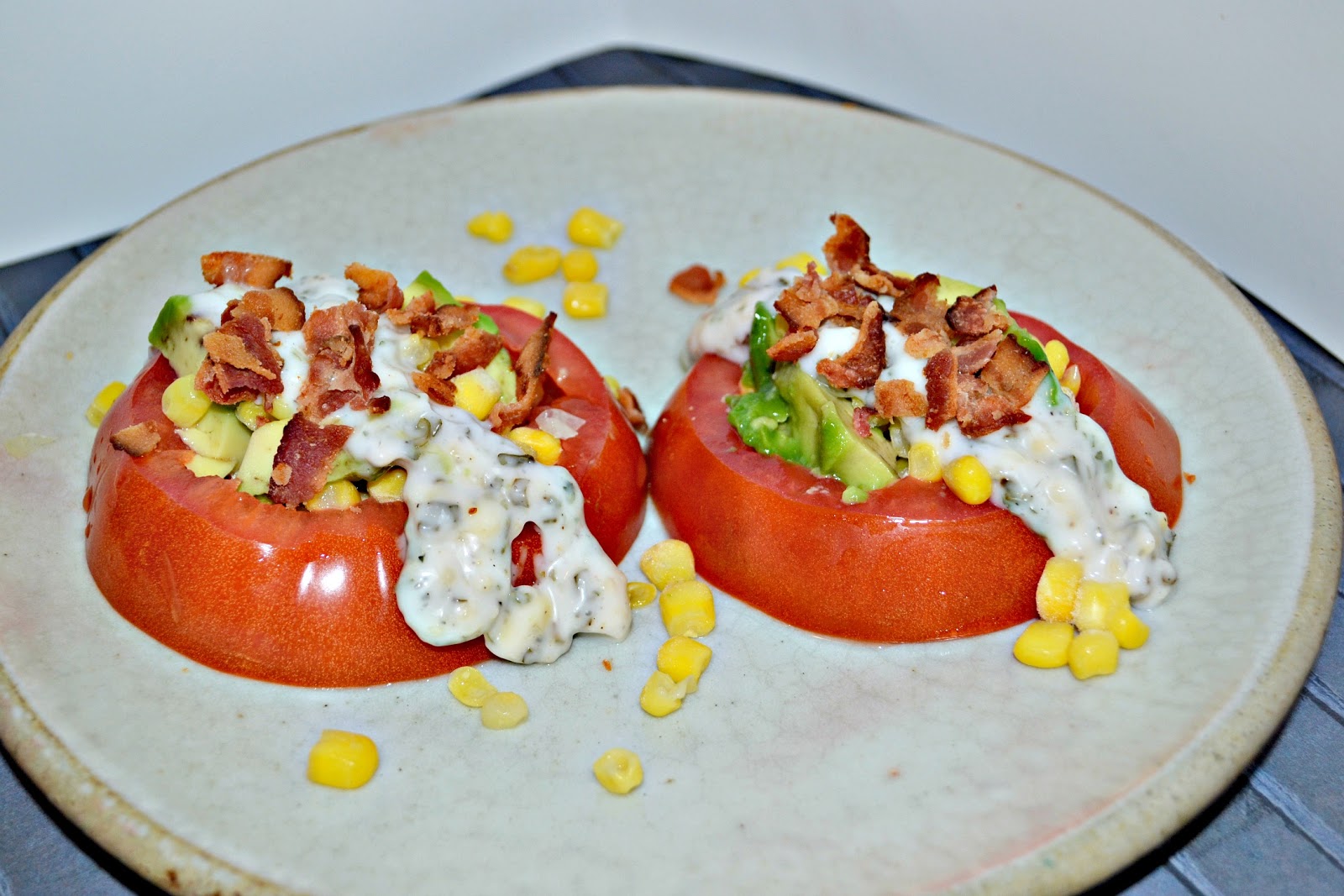 Tomato Stack Salad with Corn and Avocado - Hezzi-D's Books and Cooks