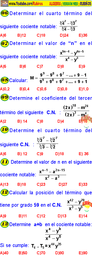 COCIENTES NOTABLES FÓRMULAS Y EJEMPLOS RESUELTOS