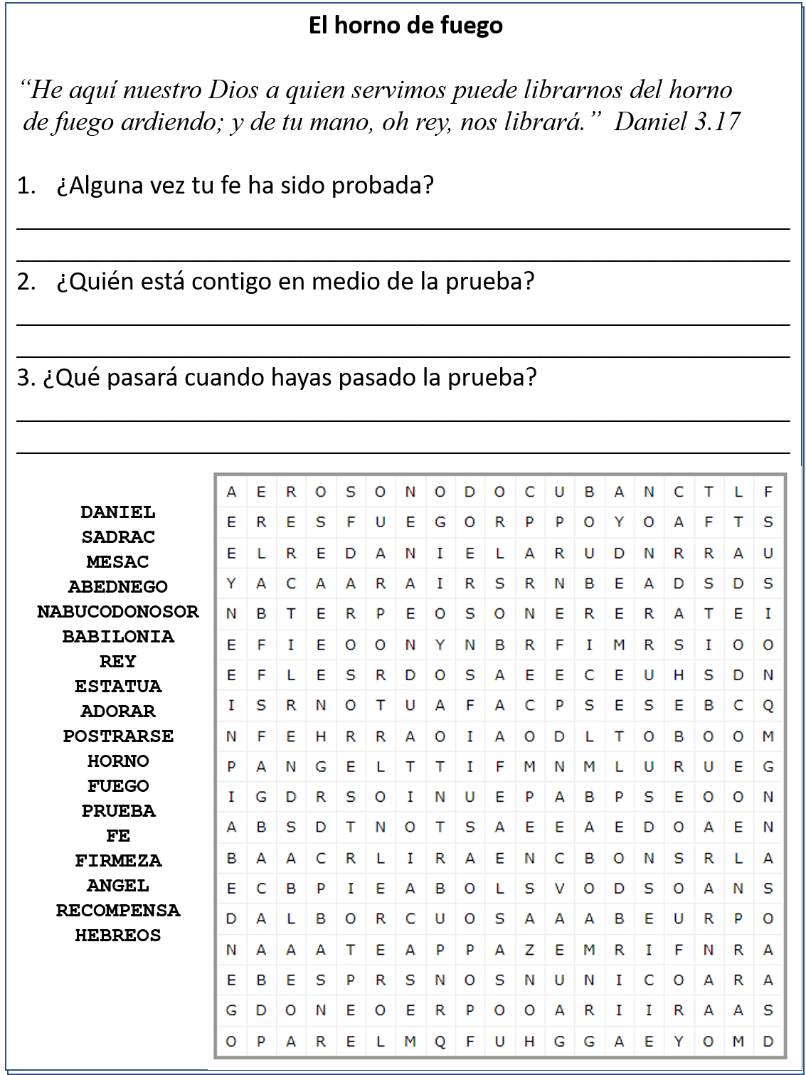 Clase para niños cristianos EL HORNO DE FUEGO - Mar de Vida Abundante