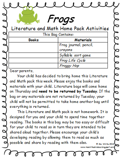 Ms. White's Kiddos: Take Home Literacy & Math Bags