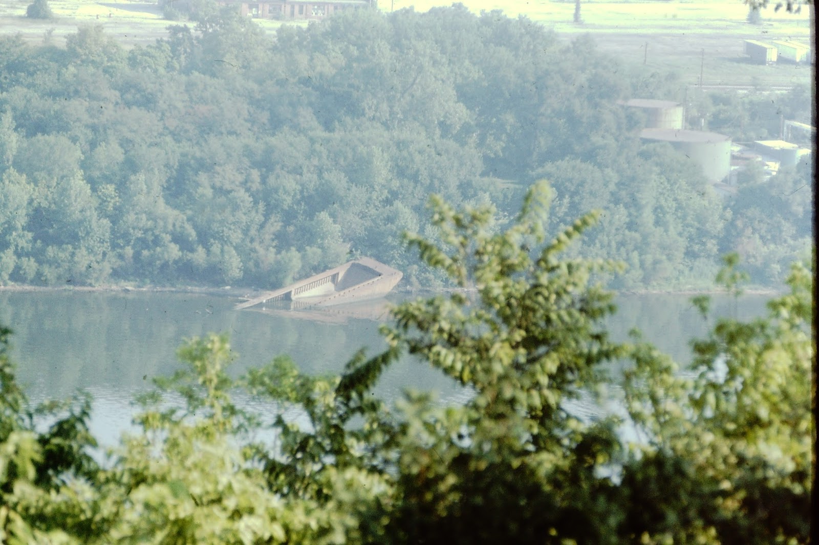 Scanned Vintage Graphics: Sunken Barge on the Ohio River, 1988