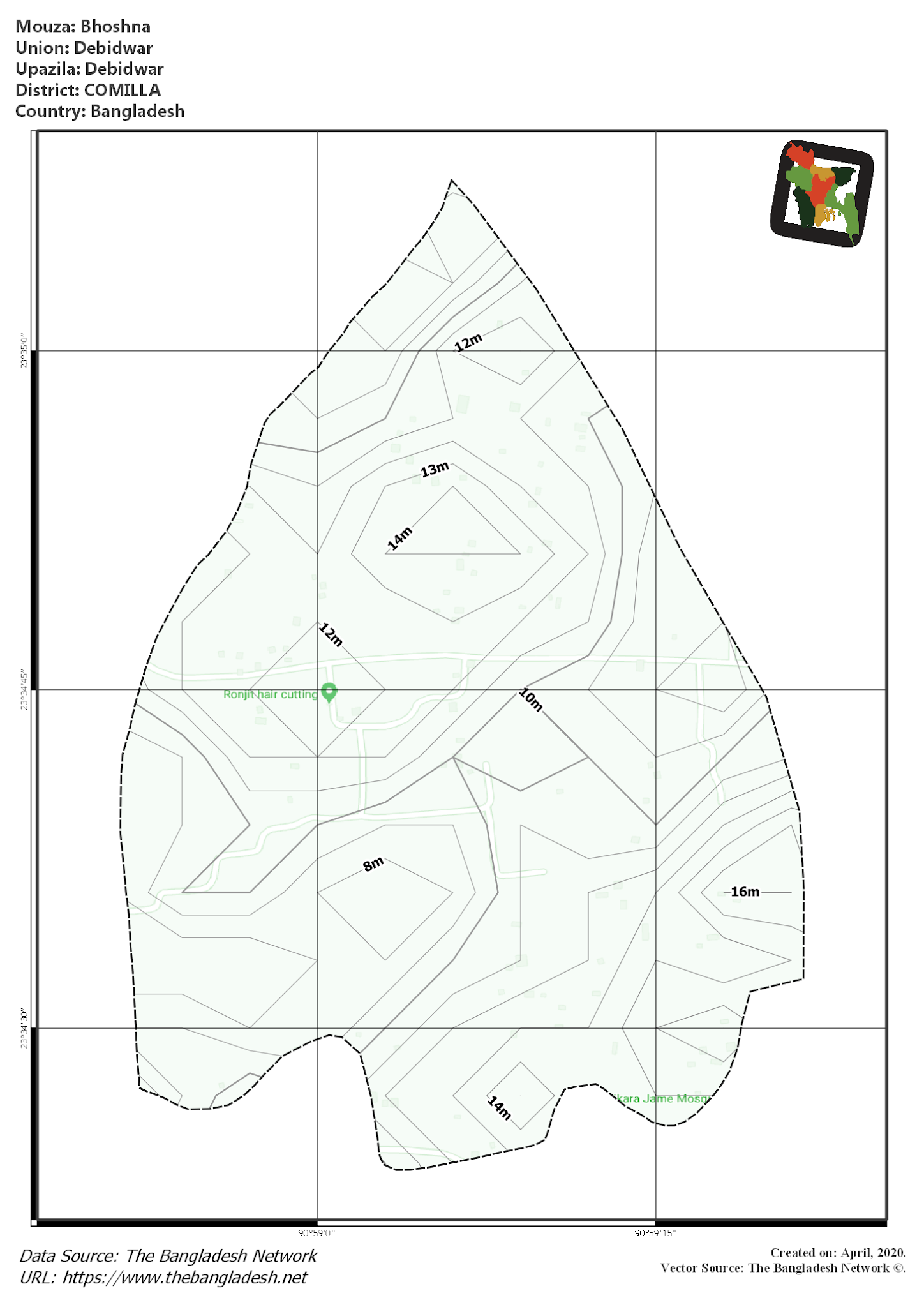 Map of Bhoshna Mouza, Debidwar, Comilla