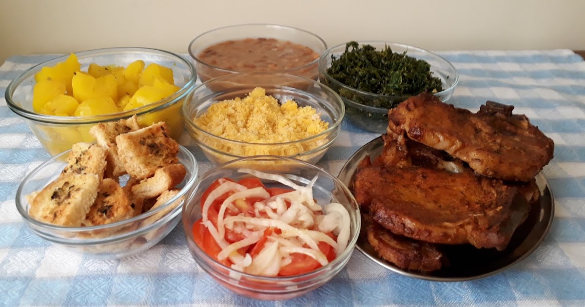 Piteisdadinha: AIPIM COZIDO C/AÇAFRÃO, carré assado e acompanhamentos ...