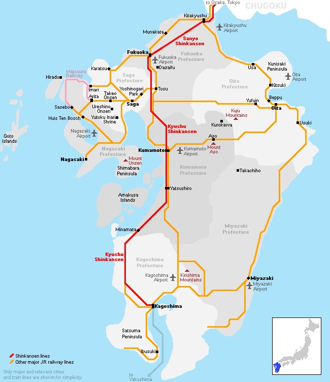 Mapas de Kyushu - Japón - Conmimochilacuestas