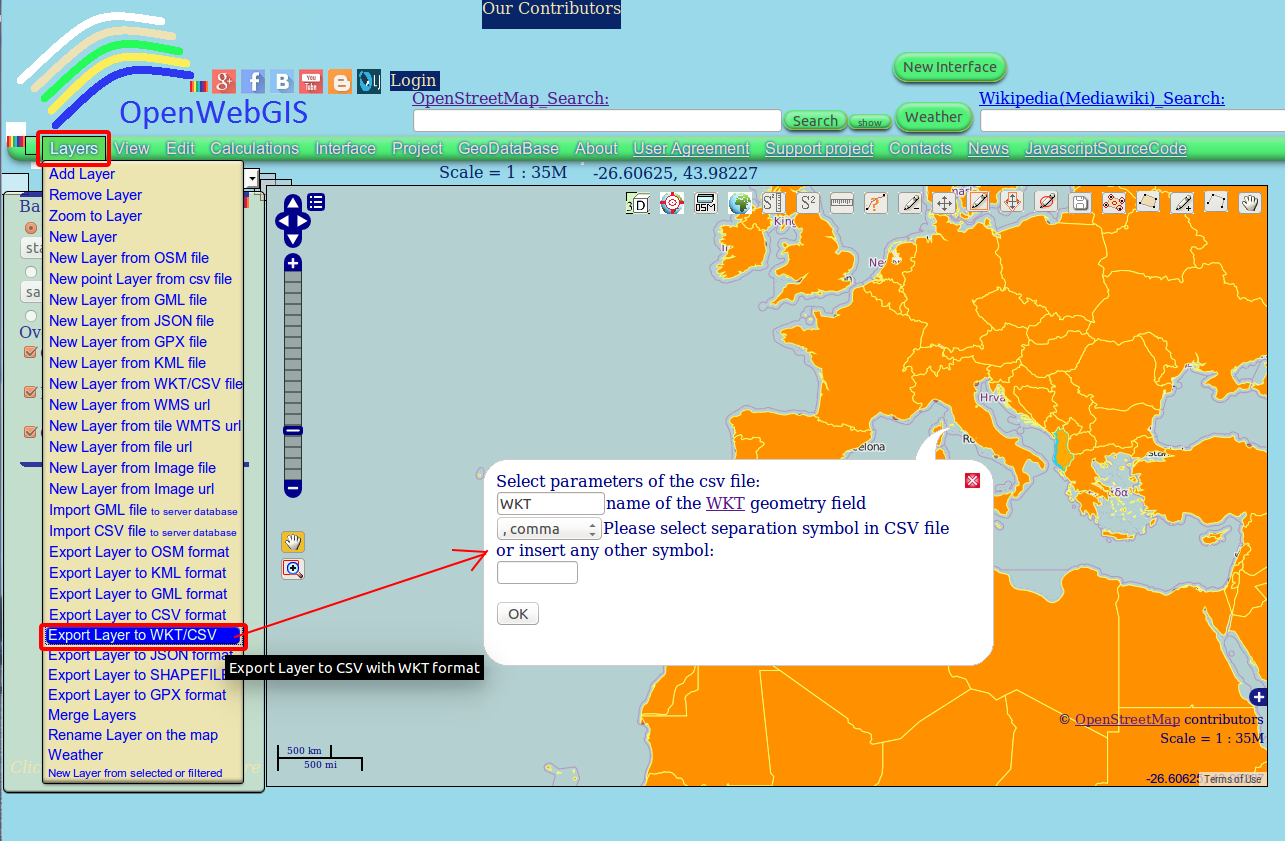 OpenWebGIS is free online GIS: Import/Export of map layers from CSV ...