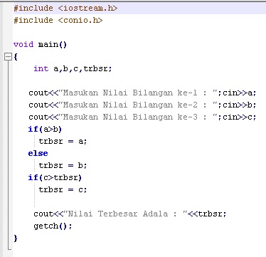 Artikel IT: Contoh Program Menentukan Nilai terbersar dengan C++