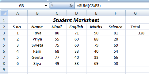 How to Create a Marksheet in Ms Excel | Computer all notes