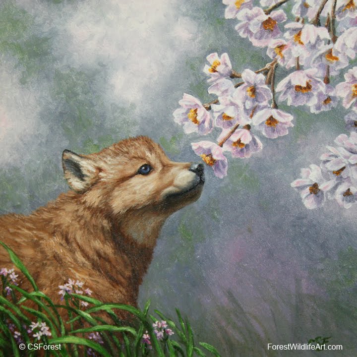 Crista Forest's Animals & Art: Wolf Pup and Flower Blossoms Painting ...