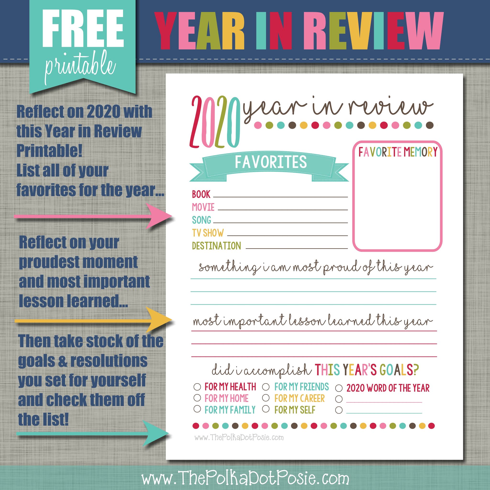The Polka Dot Posie: FREE New Years Printables for 2020 Reflection and ...