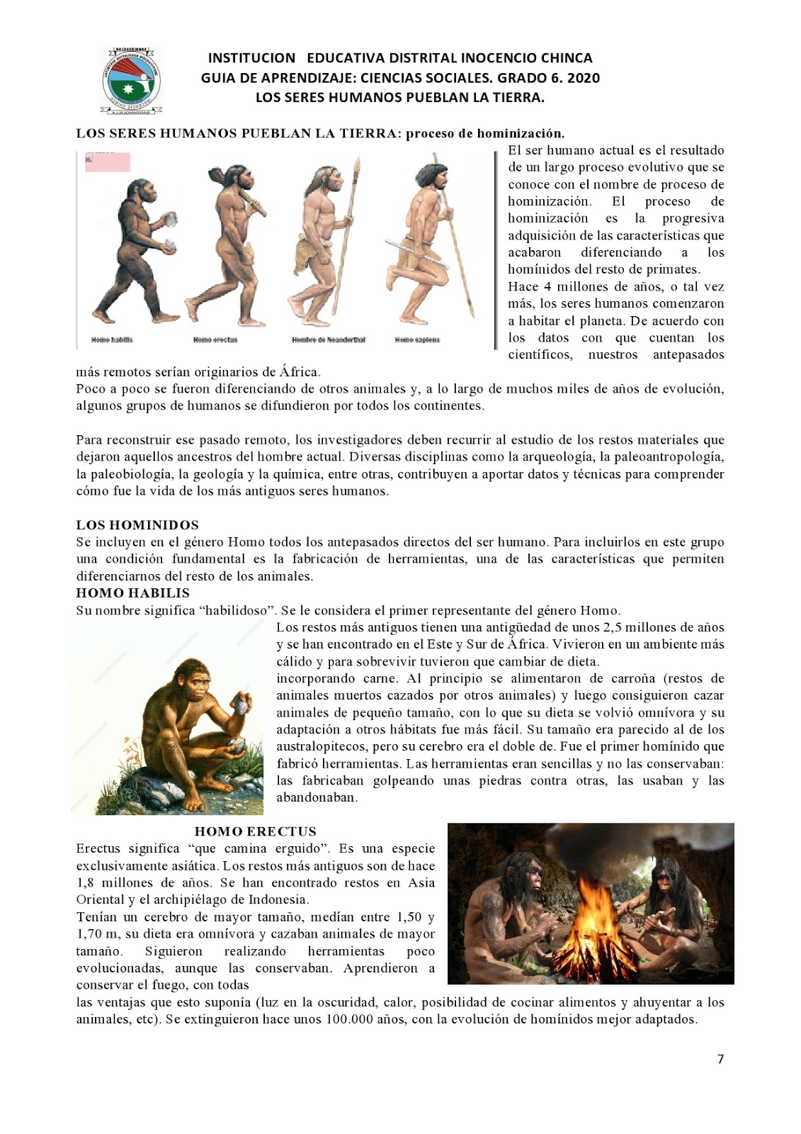 Paseo por la historia: HISTORIA: PROCESO DE HOMINIZACION.