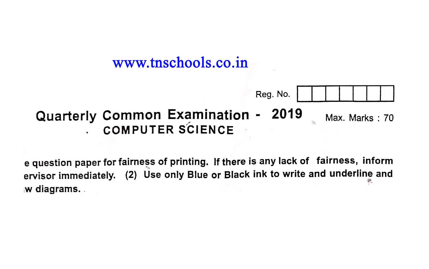 12th Std Computer Science Quarterly Exam Original Question Paper 2019 English Medium
