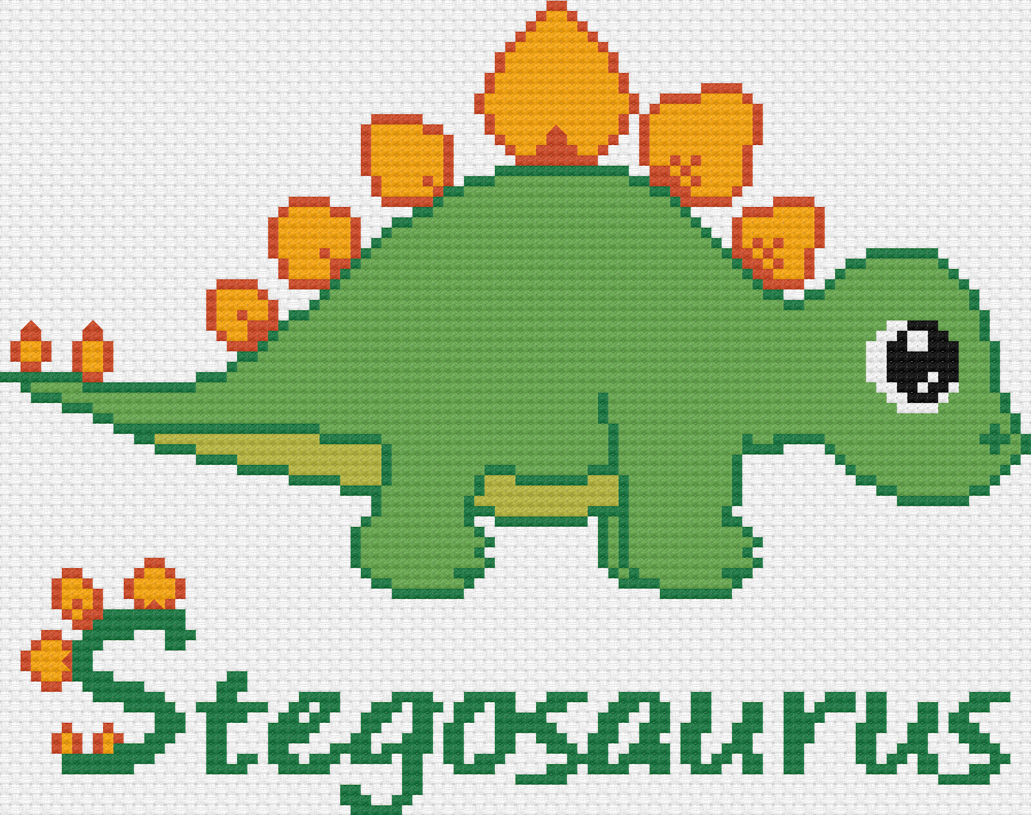 Buzy Bobbins: Baby Stegosaurus dinosaur cross stitch design for kids