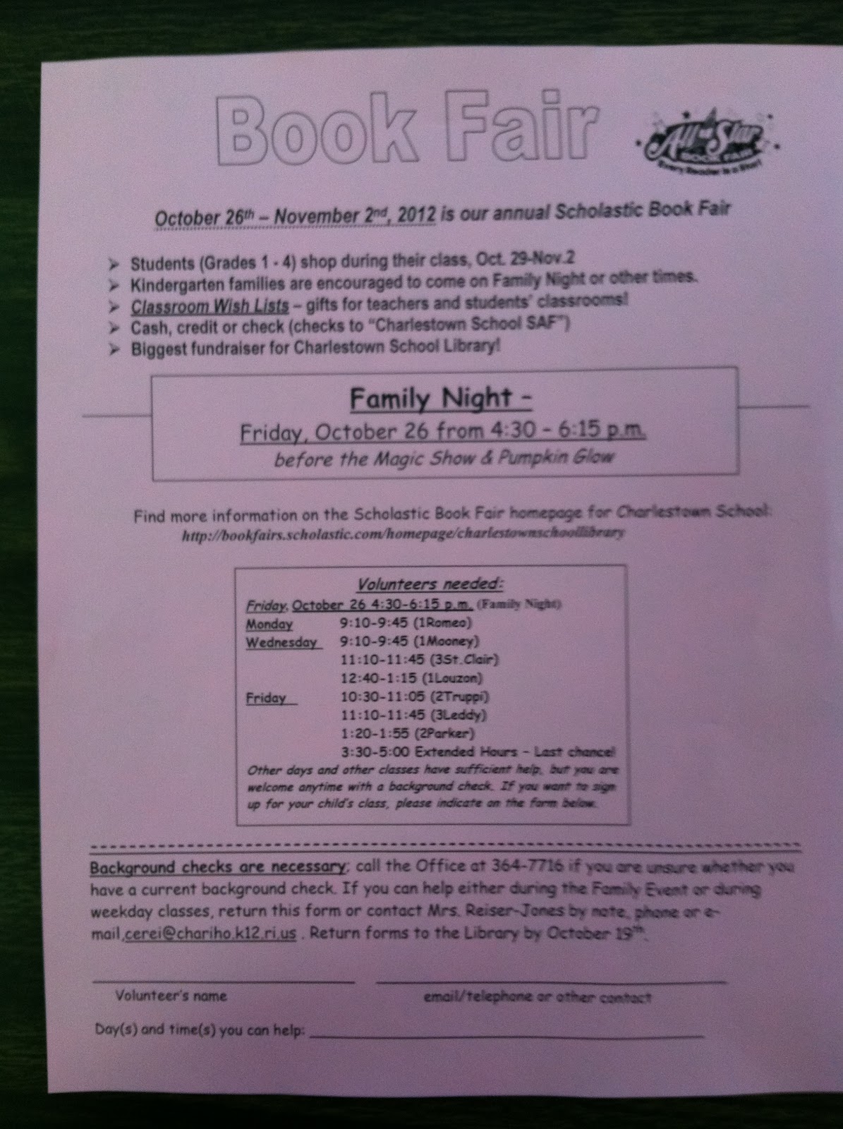 Charlestown School Library: Book Fair is Coming!