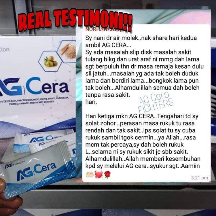 AG CERA | AG NUTRITION: Testimoni AG Cera Sakit Lutut dan Slip Disc