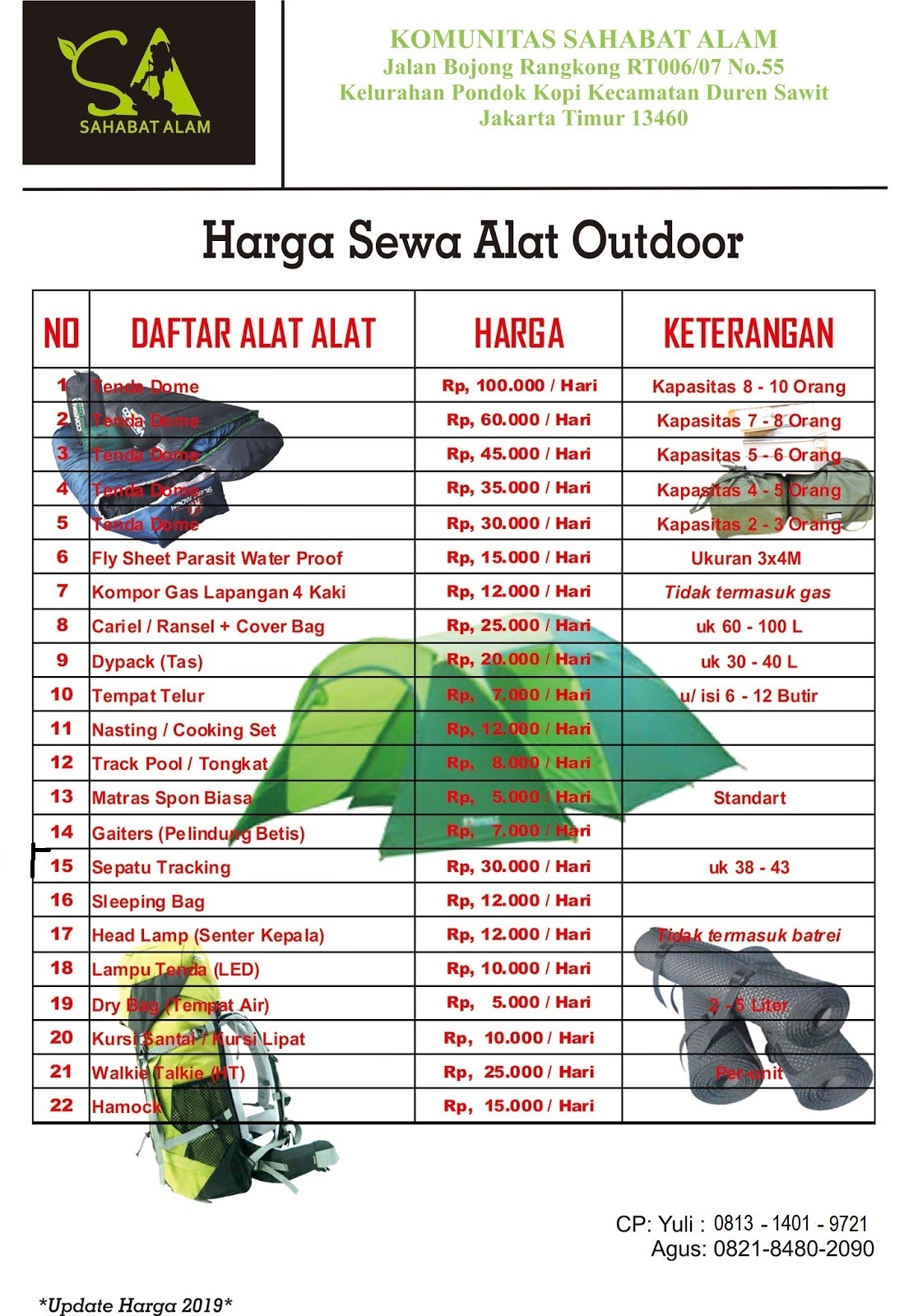 Sewa Alat Outdoor / Hiking / Camping - Sahabat Alam