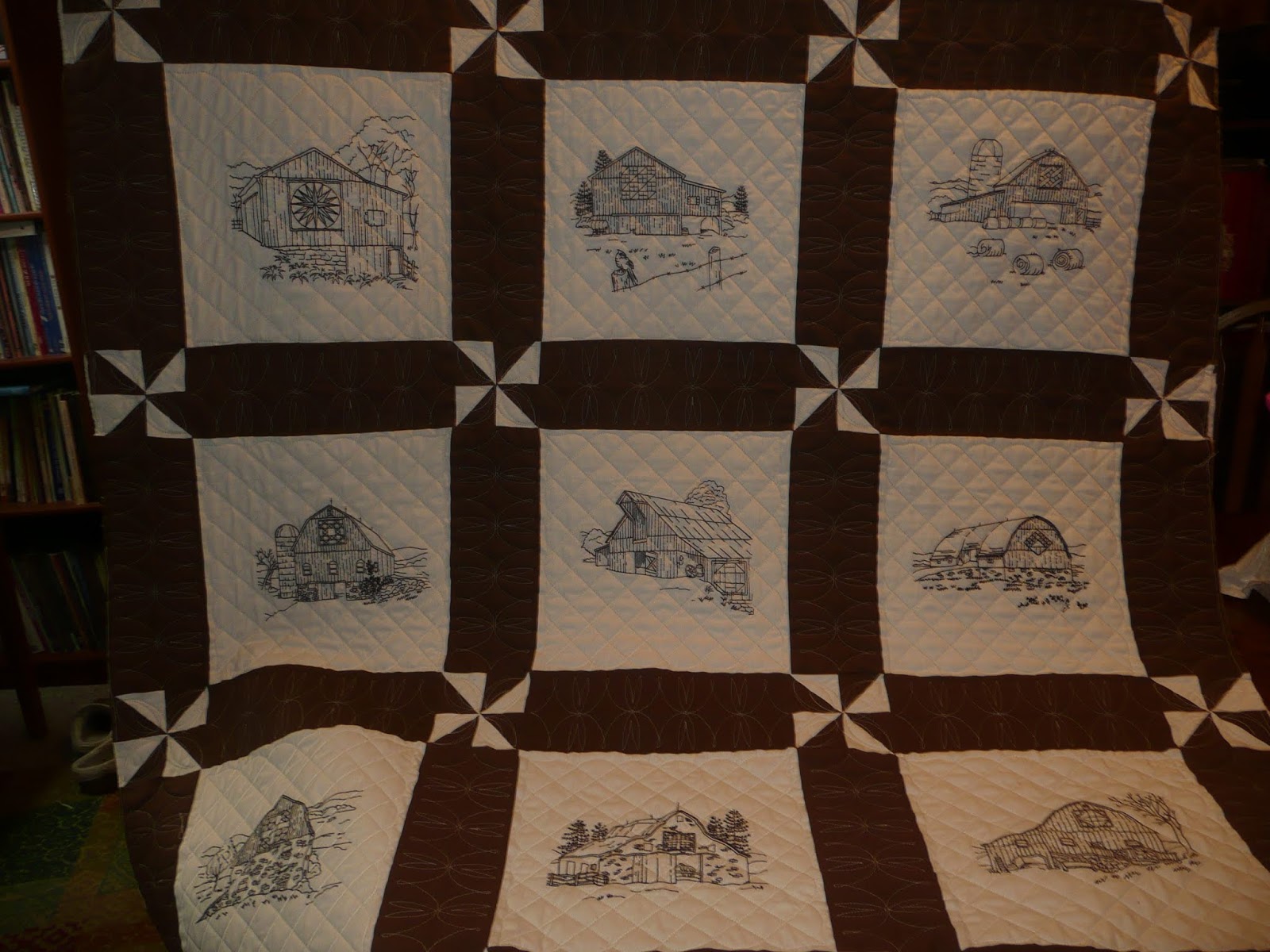 Acorn Ridge Quilting: Jeanette's Embroidered Barns Quilt