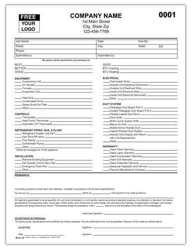 Free Hvac Proposal Forms - Invoice Template